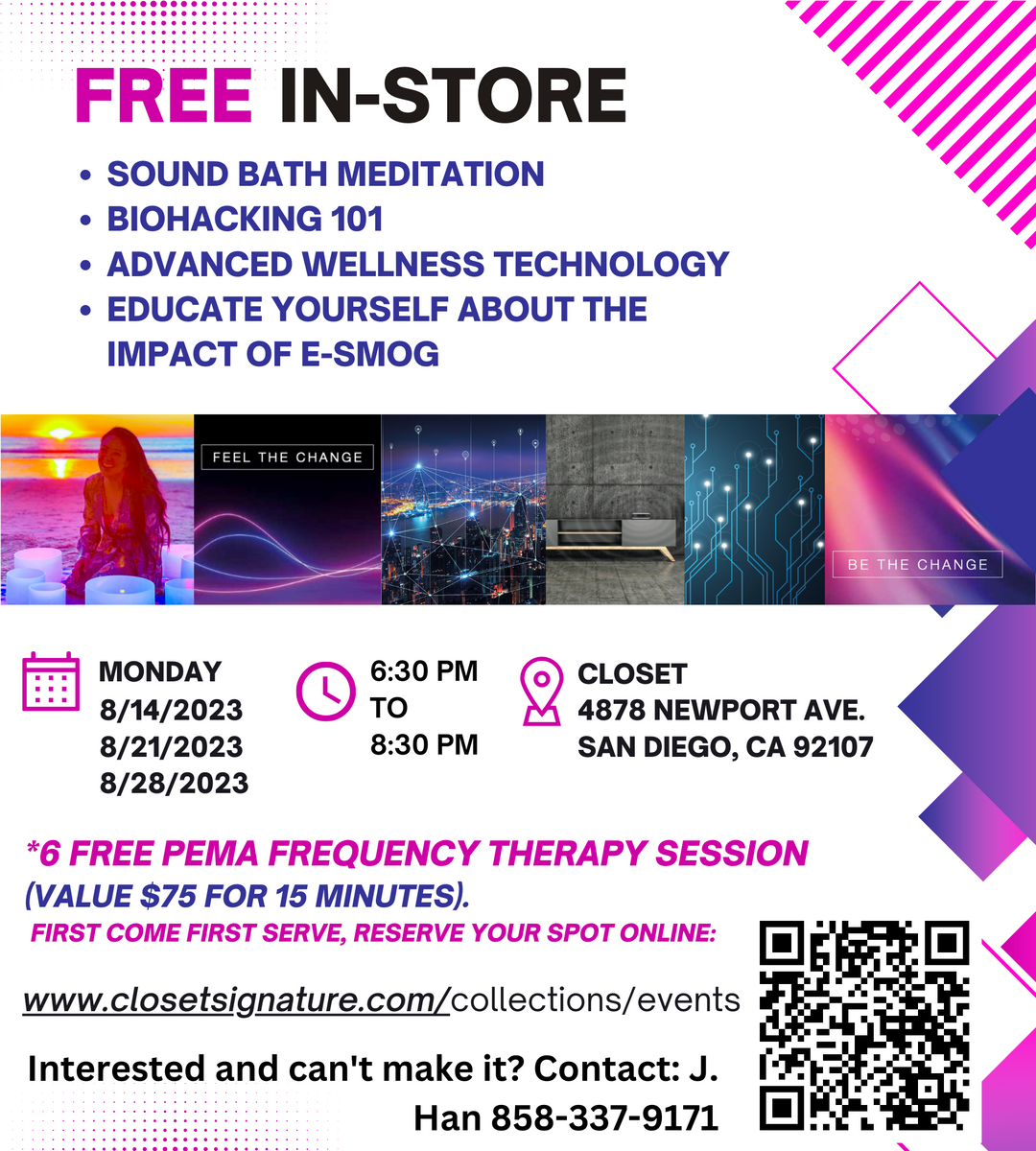 Mon. 8/21 6:30 PM-8:30 PM Free In-Store Biohacking and Sound Bath Even – Closet Signature